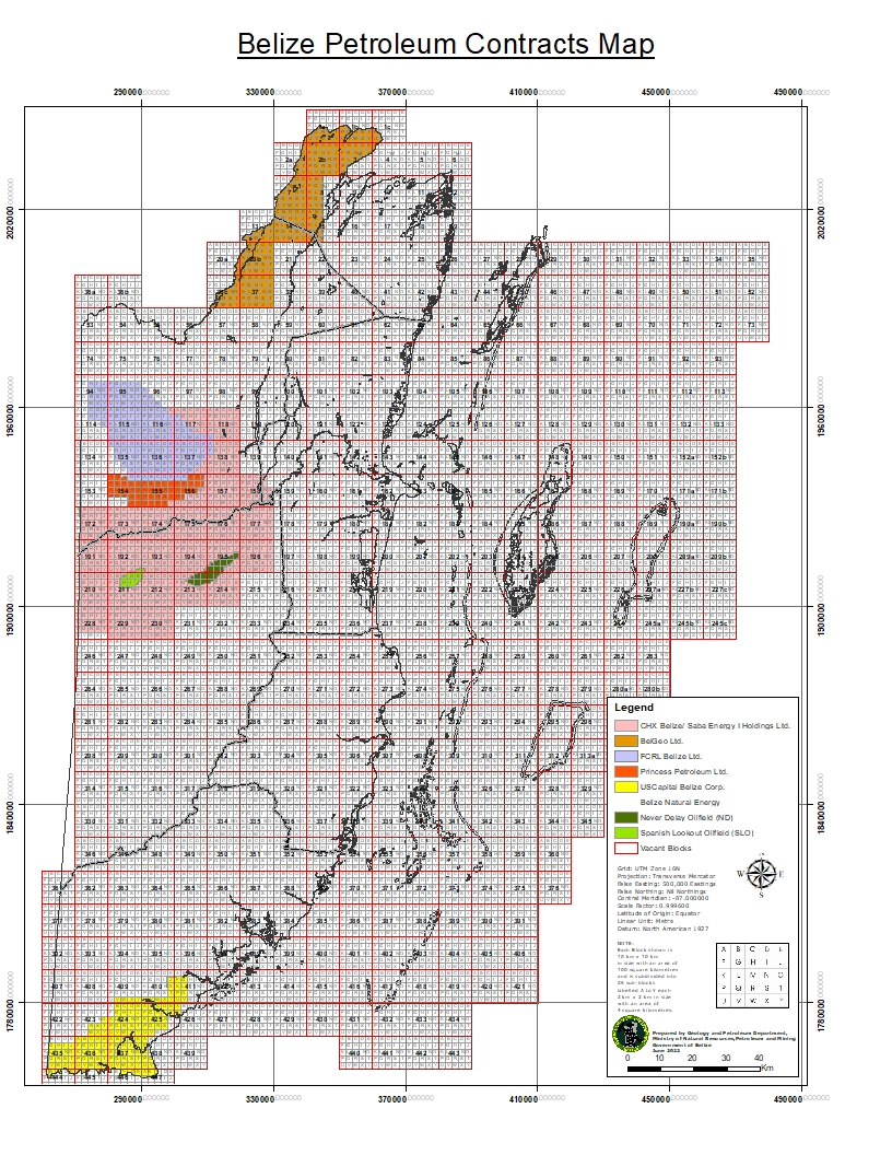Belize Petroleum Contracts Map with Sub-blocks – Geology